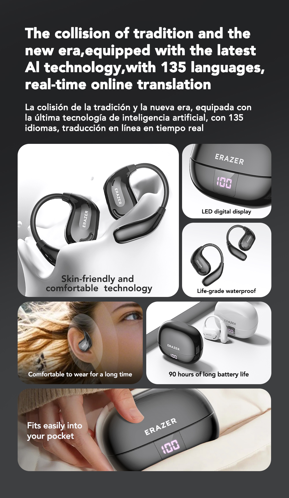 Lenovo ERAZER X9 AI Smart Real-Time Translation Wireless Earphones ...