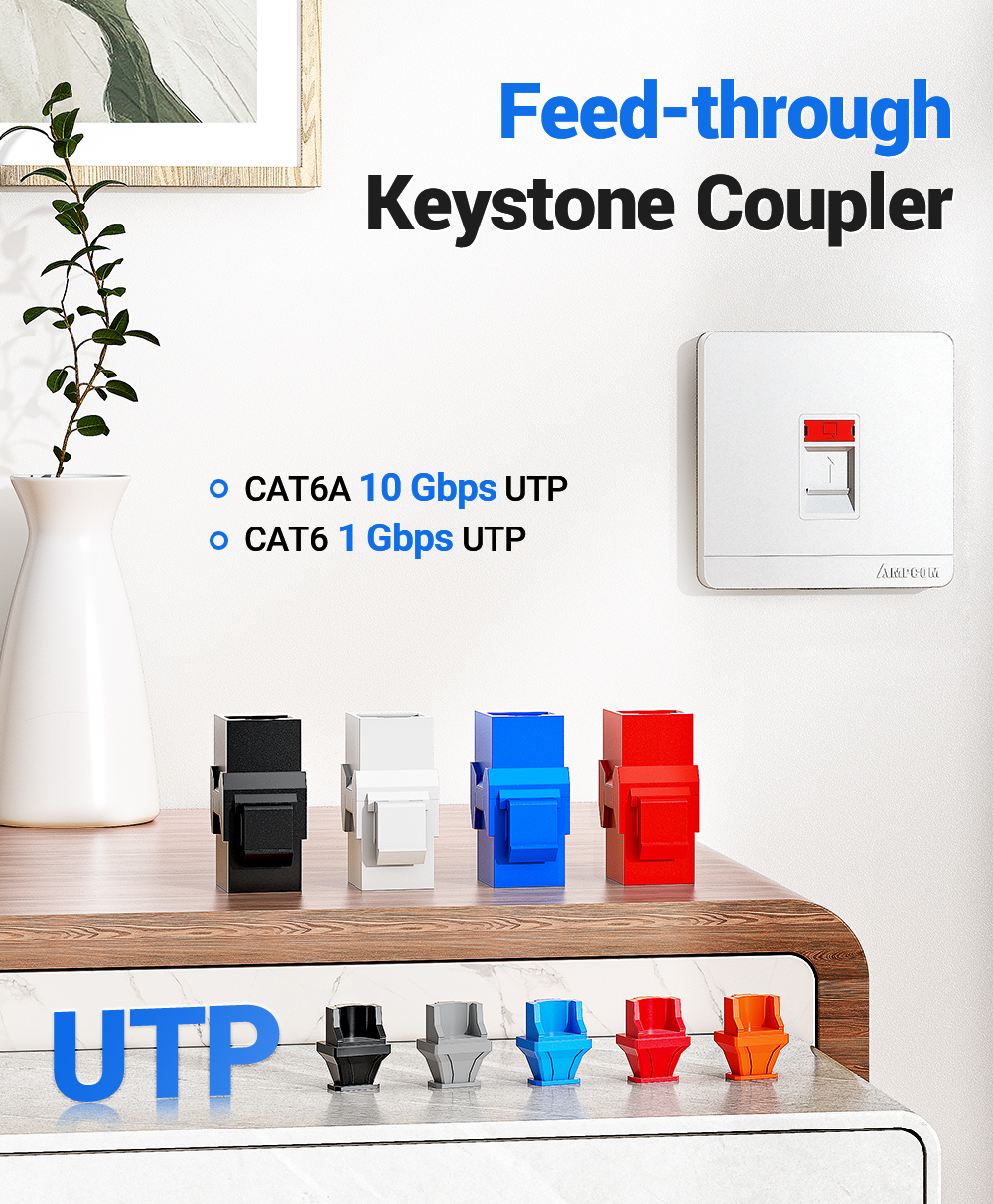 AMPCOM Keystone Coupler Jack,RJ45 Inline Coupler Keystone Jack,RJ45 ...
