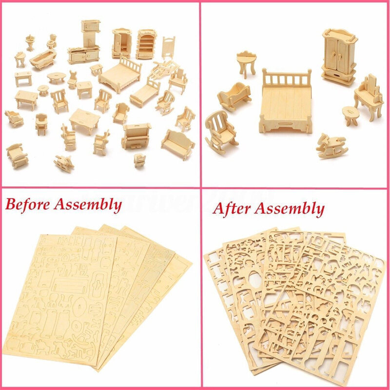 Miniature Furniture 1:12 Doll House Mini 3d Wooden Puzzle Diy Building ...