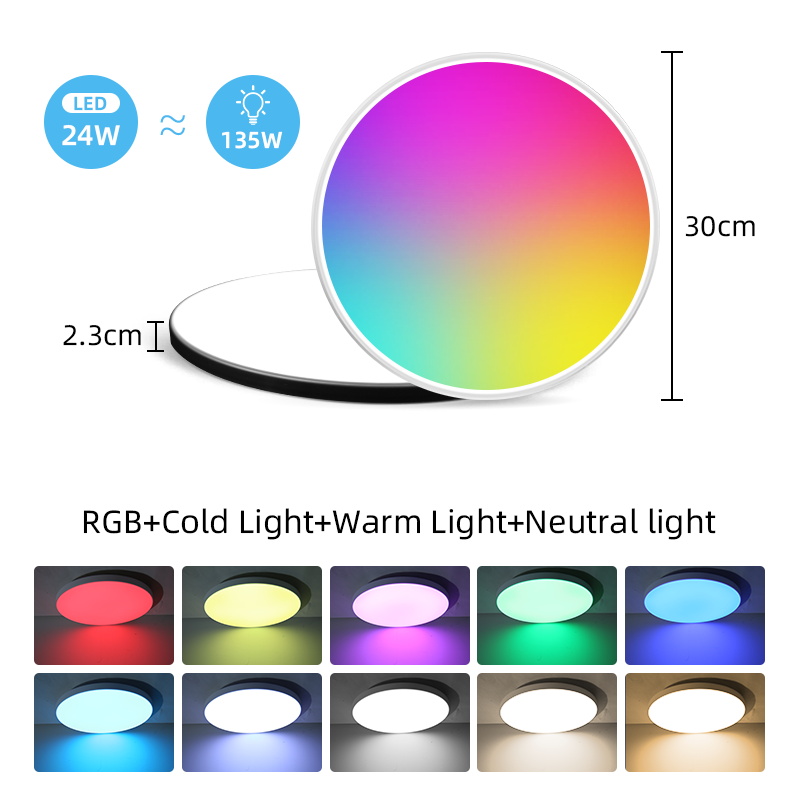 CANMEIJIA 3 Color LED Ceiling Light RGB Intelligent Remote Control ...