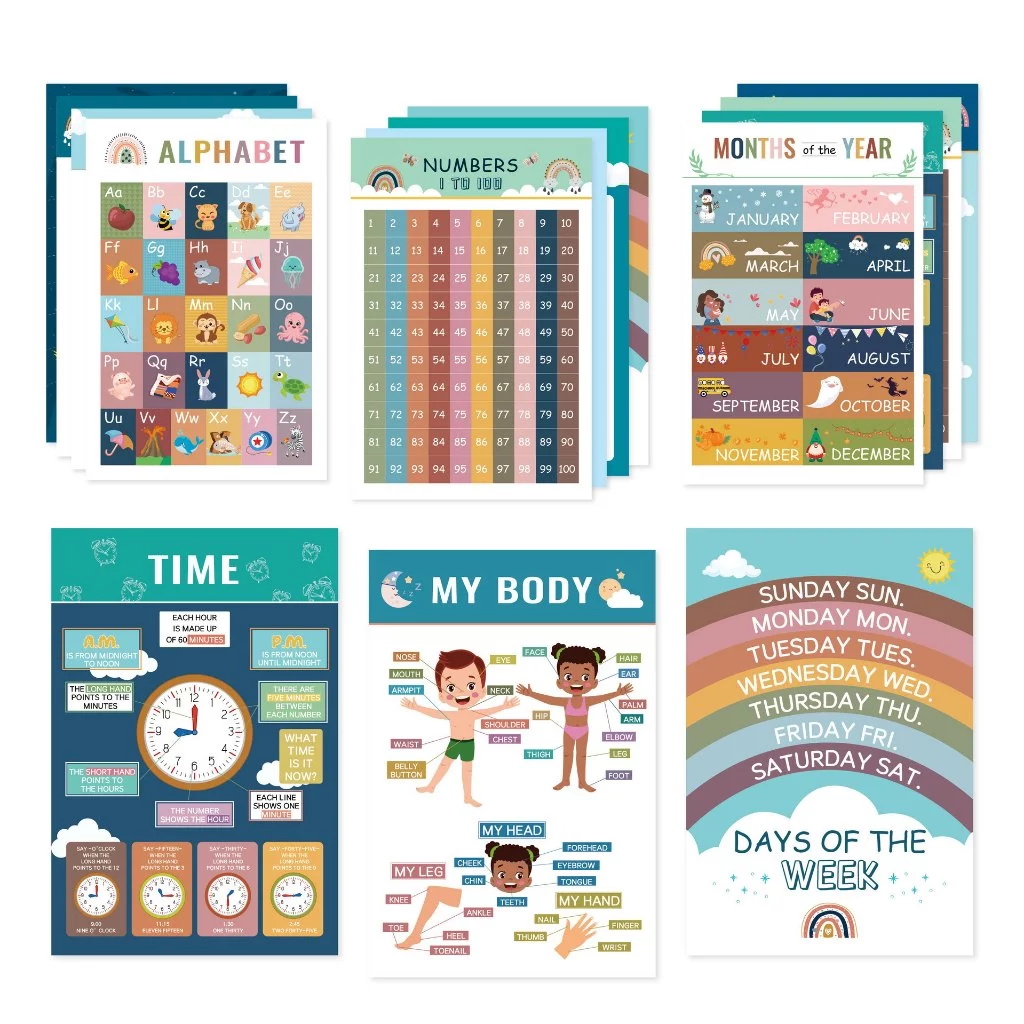 16PCS Educational Preschool Posters Charts for Preschoolers Toddlers ...