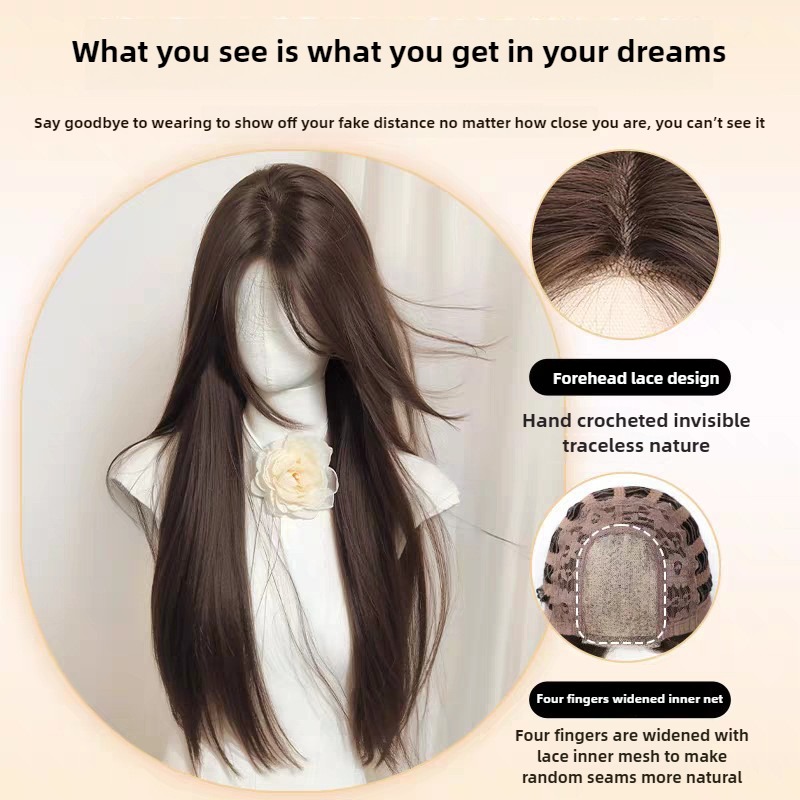 70CM Wigs for Woman Long Hair Natural Full Head Wig Black Long Straight ...