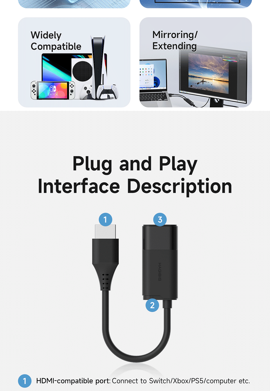 Hagibis HDMI to USB C Converter Type-C Female Port Adapter HDMI to AR ...
