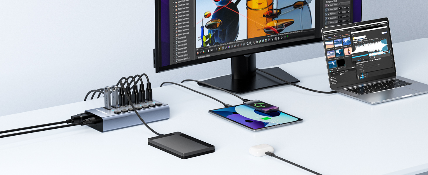 ACASIS 7 Ports Powered 10Gpbs USB Hub USB3.1 Data Hub With Individual ...