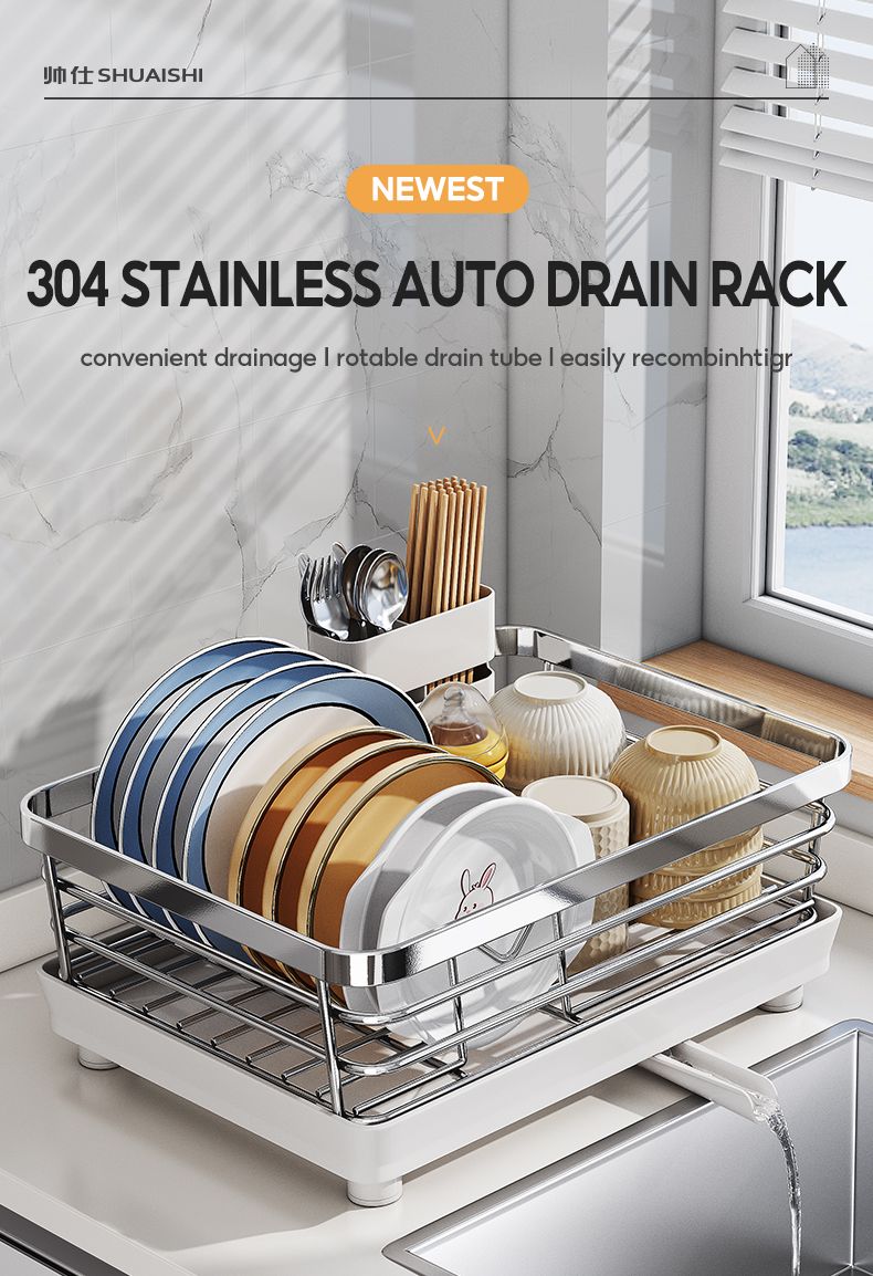Anti-rust Dish Drainer Kitchen Plates Rack 304 Stainless Steel Basket ...