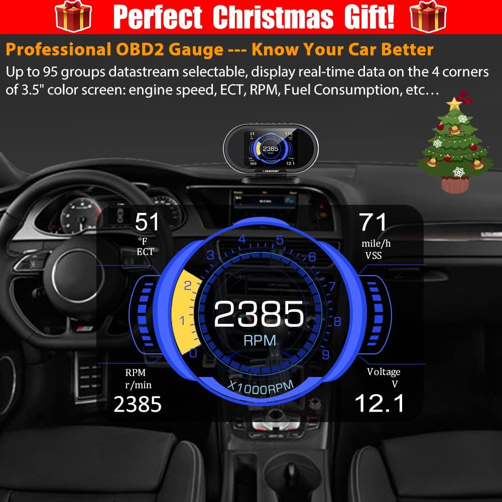 KONNWEI KW206 Car OBD2 HUD Digital Meter Gauge All in One Automotive ...