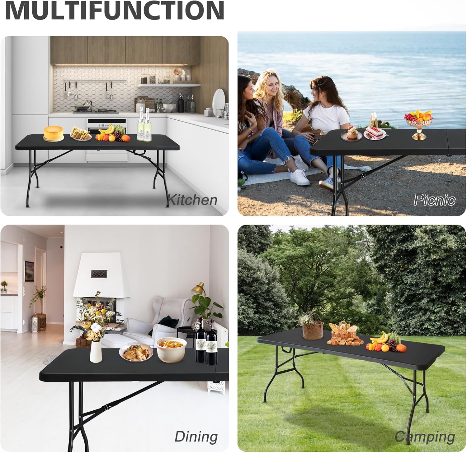 Folding table Outdoor long table portable white home desk Computer ...
