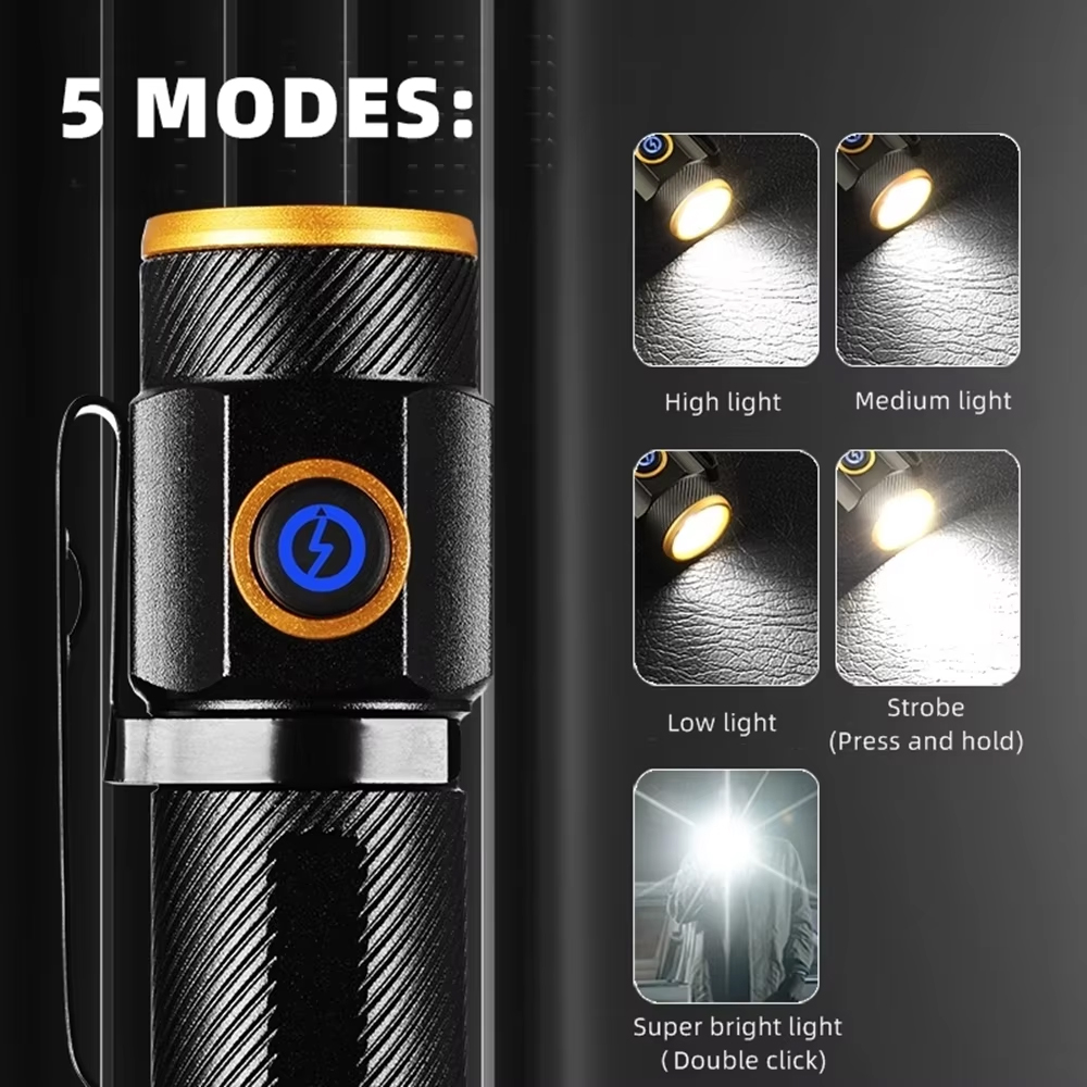 Alonefire Mini Flashlight 6500K High Bright P50 LED Small Torch Usb ...