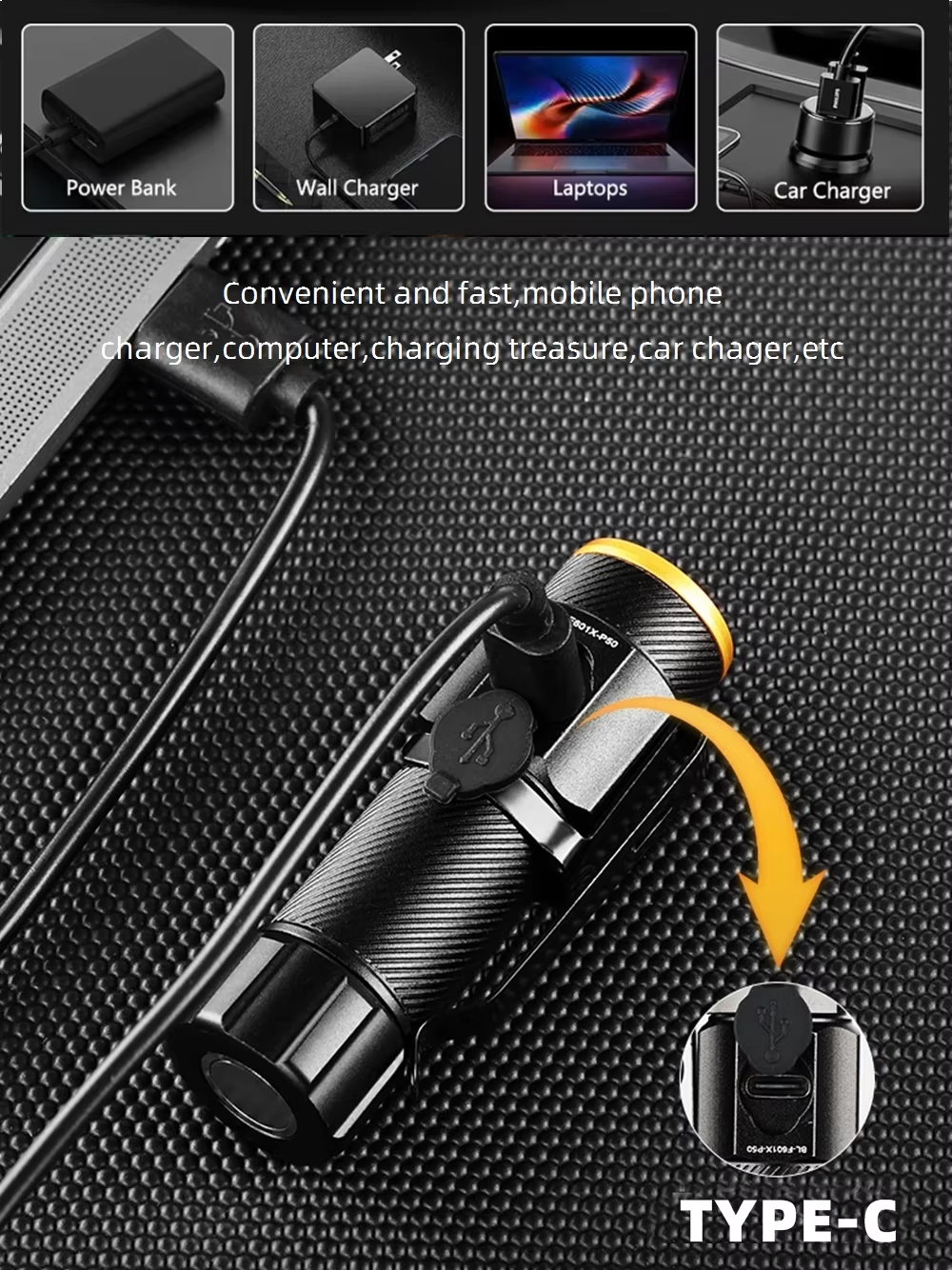 Alonefire Mini Flashlight 6500K High Bright P50 LED Small Torch Usb ...