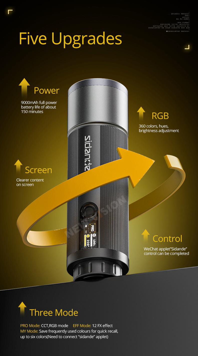 SIDANDE 12W Flashlight PRO 3500-7000k RGB light Built-in 9000mAh ...