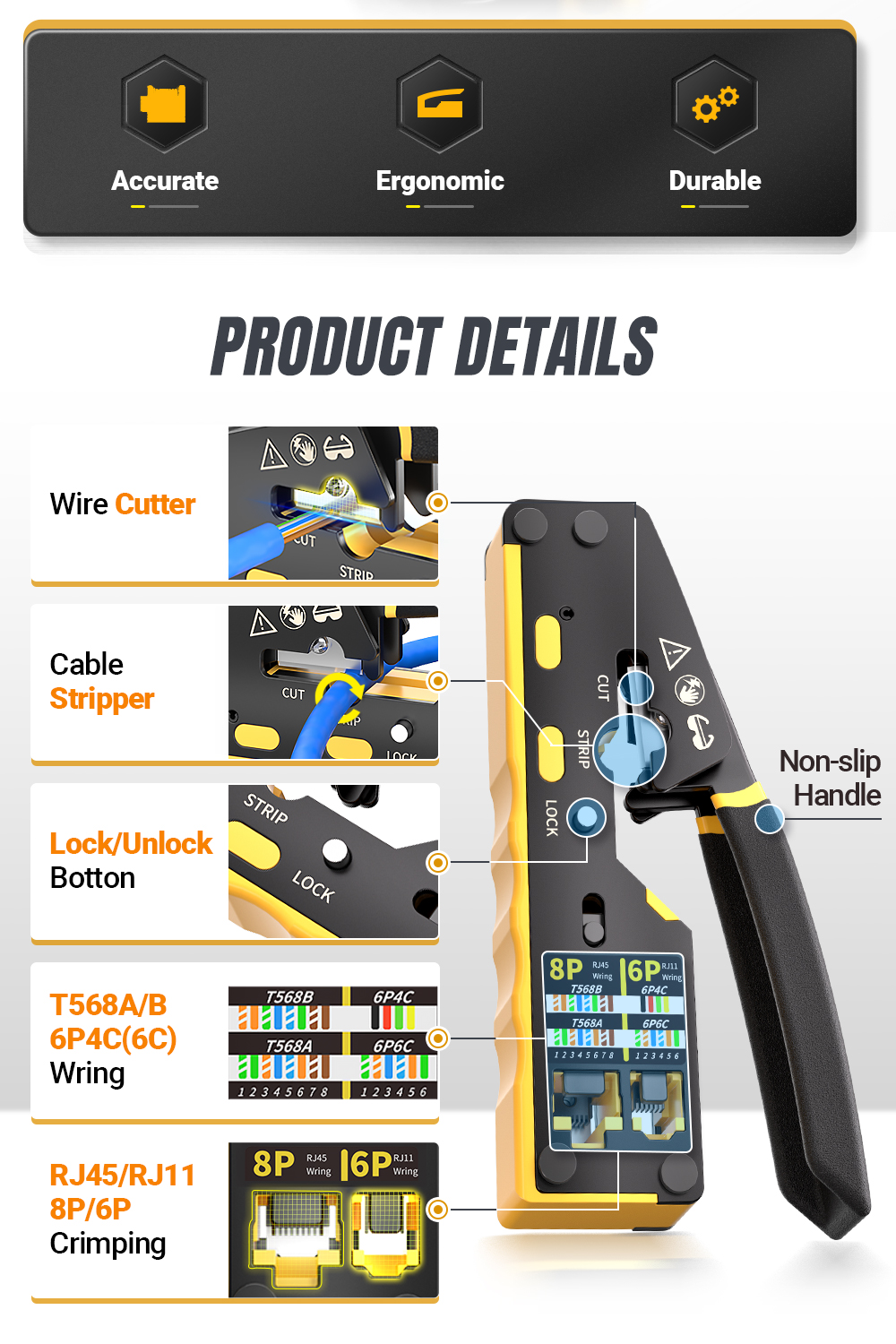 AMPCOM RJ45 Crimper Pass Through RJ45 Crimping Tool For CAT6 CAT5E Pass ...