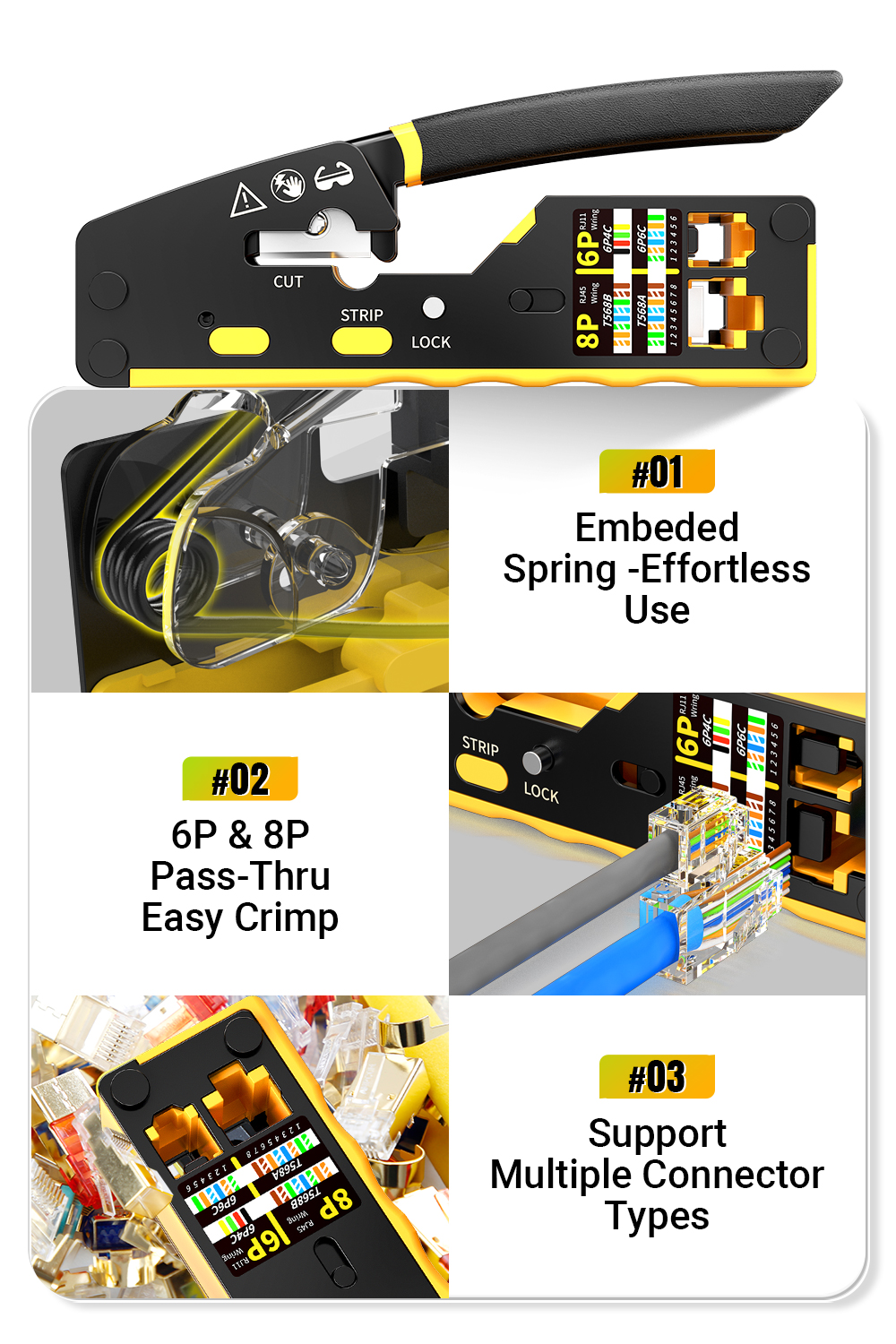 AMPCOM RJ45 Crimper Pass Through RJ45 Crimping Tool For CAT6 CAT5E Pass ...