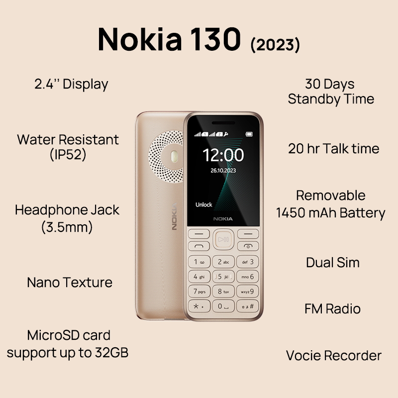 Nokia 125（2023） Basic Phone 2G Dual Sim 2.4 inches 1450 mAh Extra Long ...