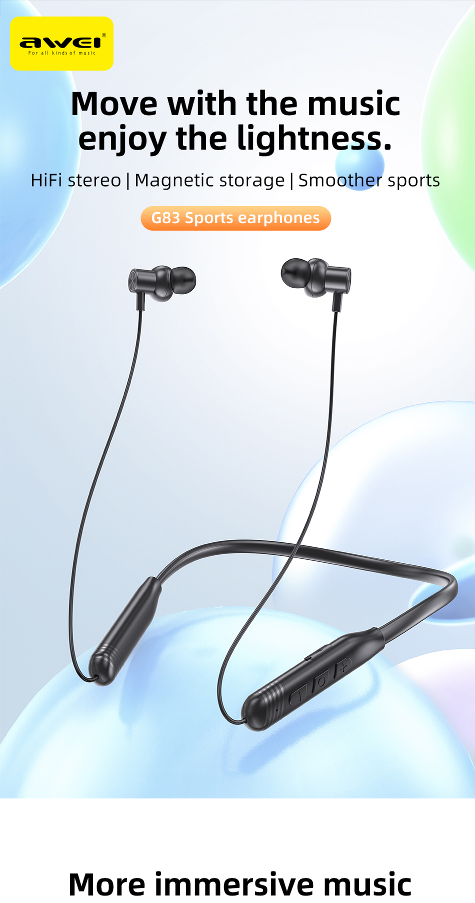 Awei G83BL Neckband Bluetooth Earphones HD Calls TF Card Playback | Shopee Philippines
