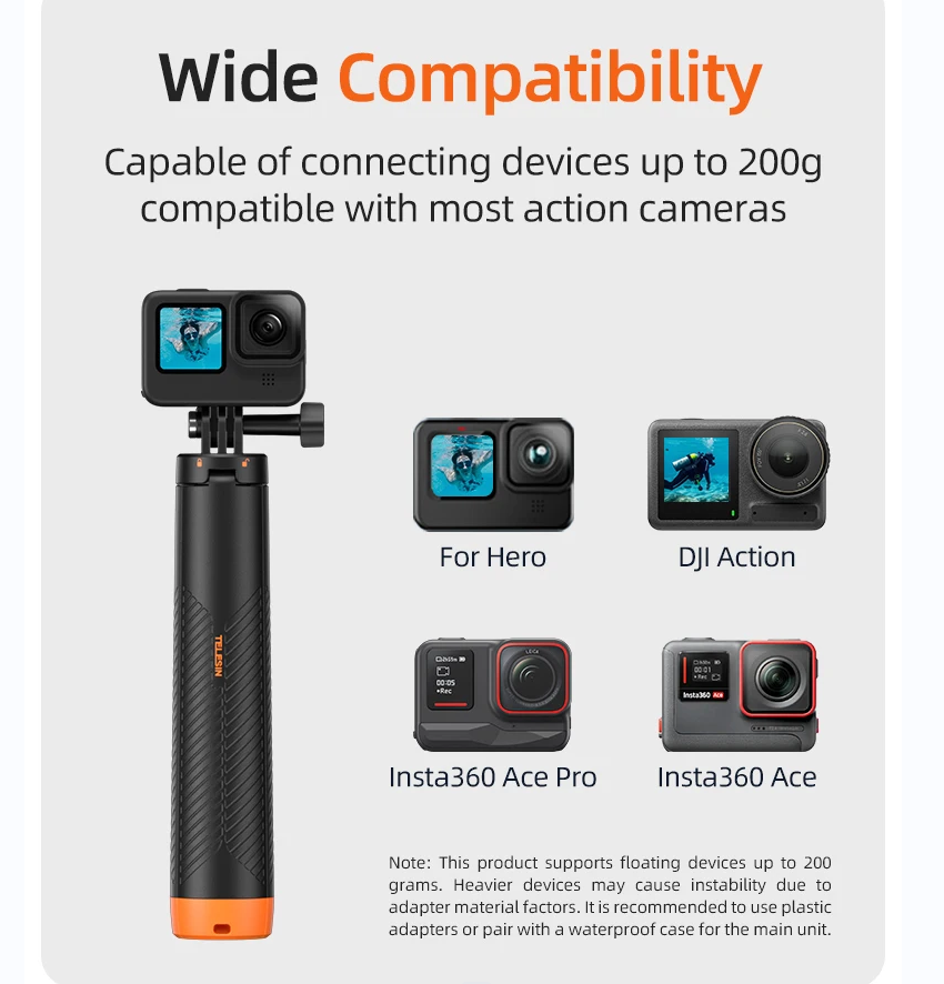 TELESIN Floating Selfie Stick with Tripod for GoPro Hero13 DJI OSMO 360 ...
