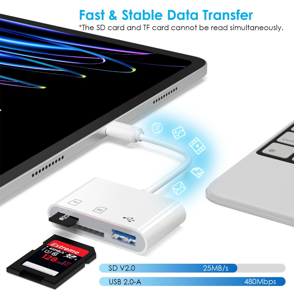 IOS to SD TF USB Card Reader 3 in 1 for iPhone with USB3.0 Camera ...