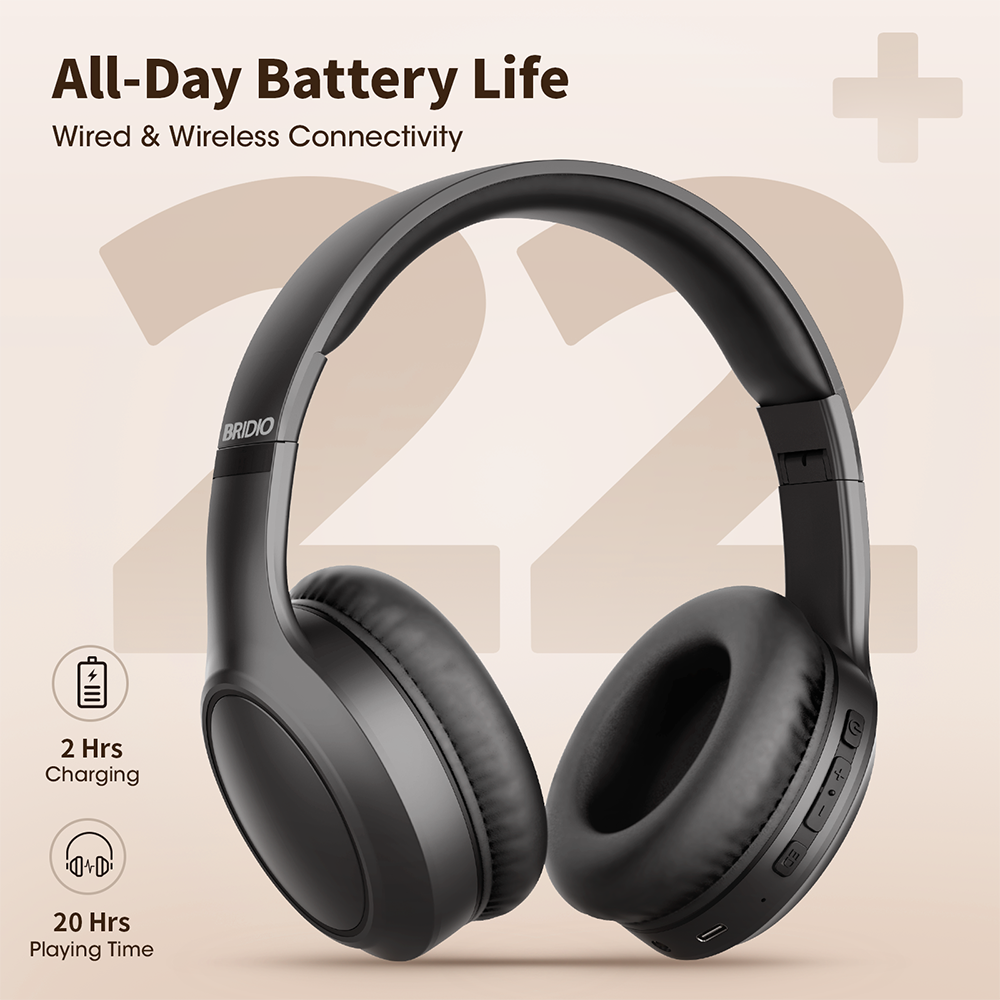 Bridio M8 Wireless Bluetooth 5.3 Over-Ear Headphones | 20H Playtime ...