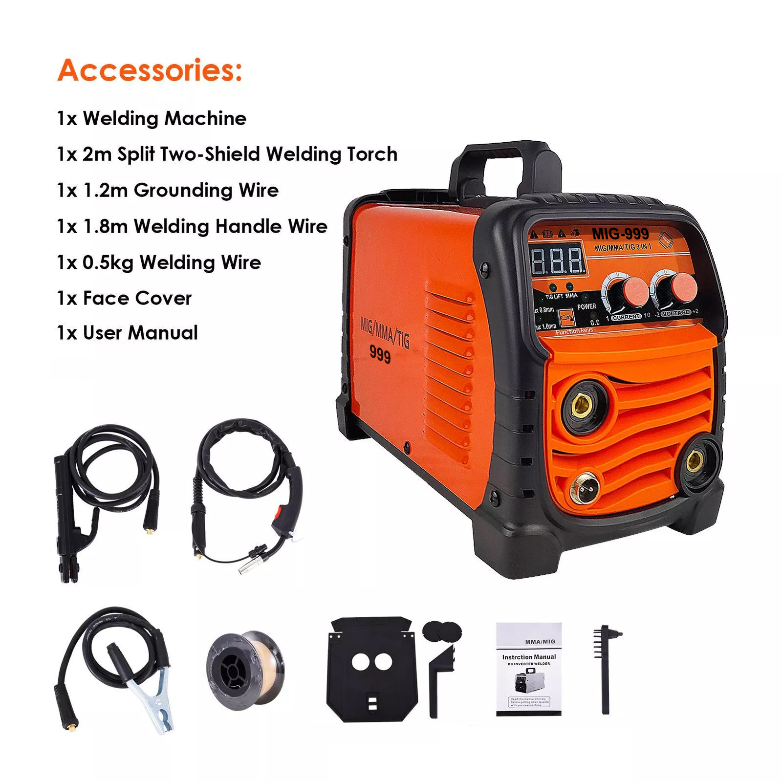 Portable Inverter Welding Machine MIG-999 Welding Machine IGBT Gasless Welder MIG&MMA&TIG 3IN1 ...