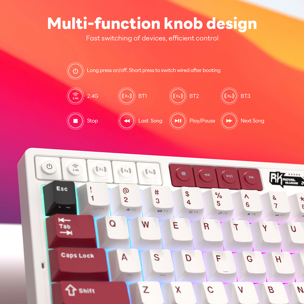 Royal Kludge RK M65 Ocean Blue 66 Key Tri-Mode RGB Wired Bluetooth 2.4G ...