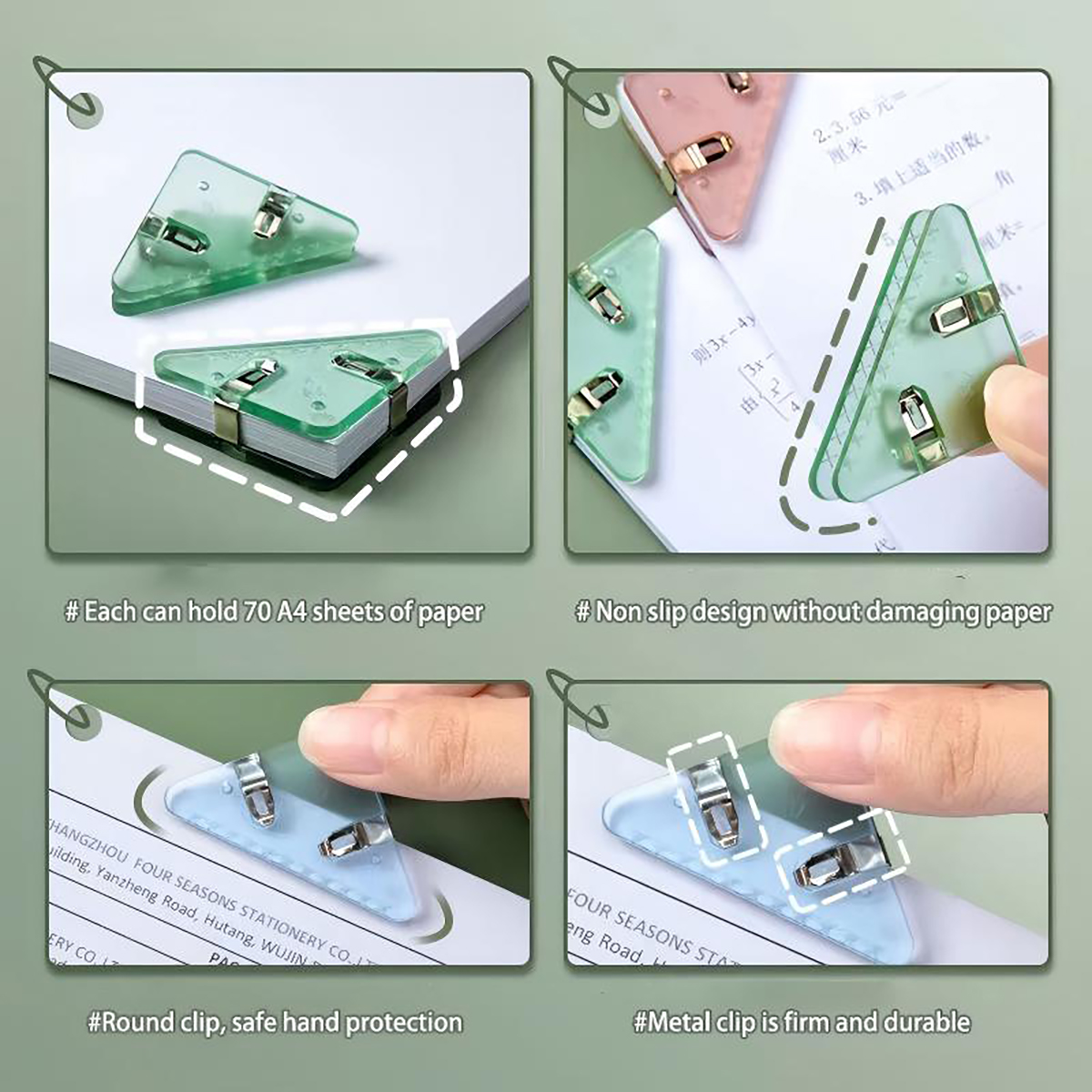 90° Triangle Binder Clip 11 Colors Macaron Paper clips Holds 80 A4 ...