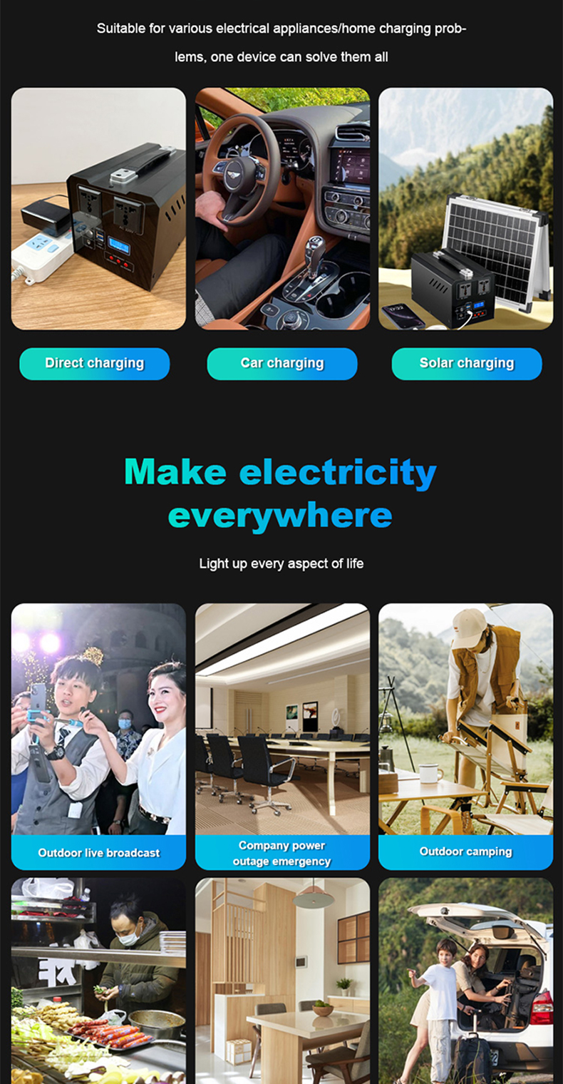 Portable Power Station 500W/288000mAh Super Large Capacity 220V Multi-Function Solar Generator ...