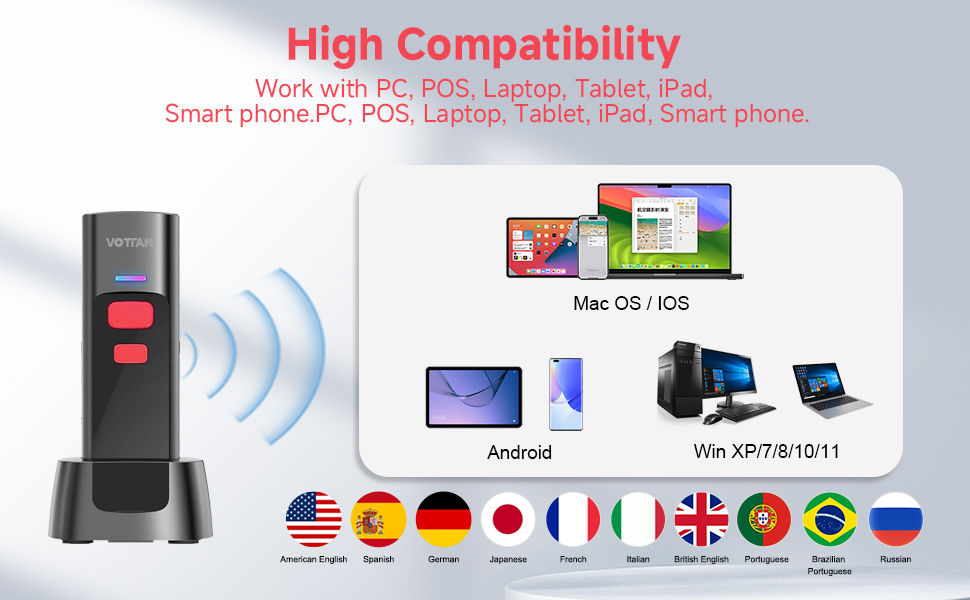 Wireless Barcode Scanner Mini Bluetooth 1D 2D QR Bar Code Scanner 3-in ...