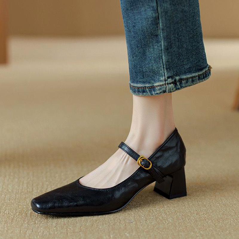 Genuine Leather 6.5cm/4.5cm High Heels Cowhide Women's Shoes Casual ...