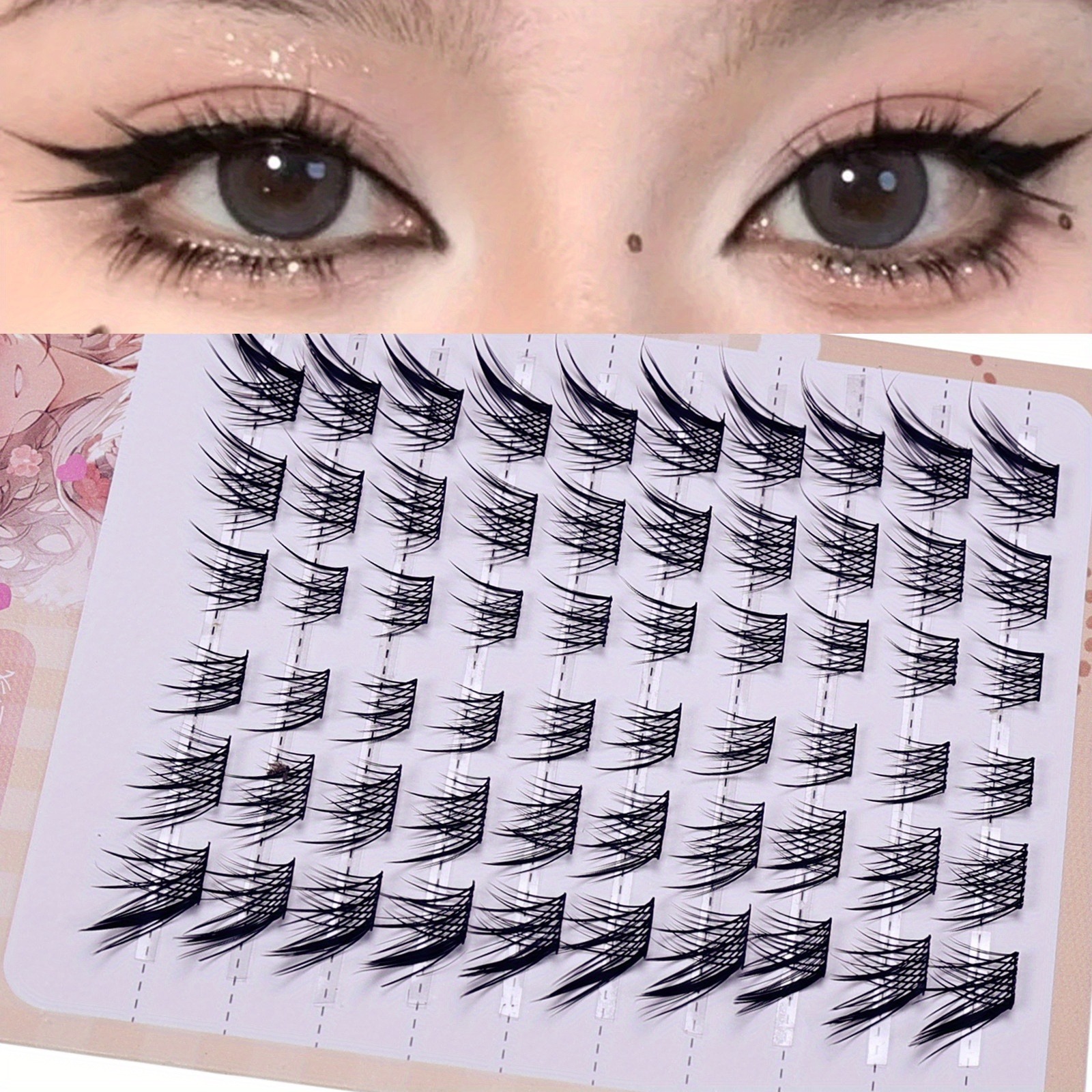 Fox Eye Effect Fluffy False Eyelashes Reusable Diy Sectional Thick ...