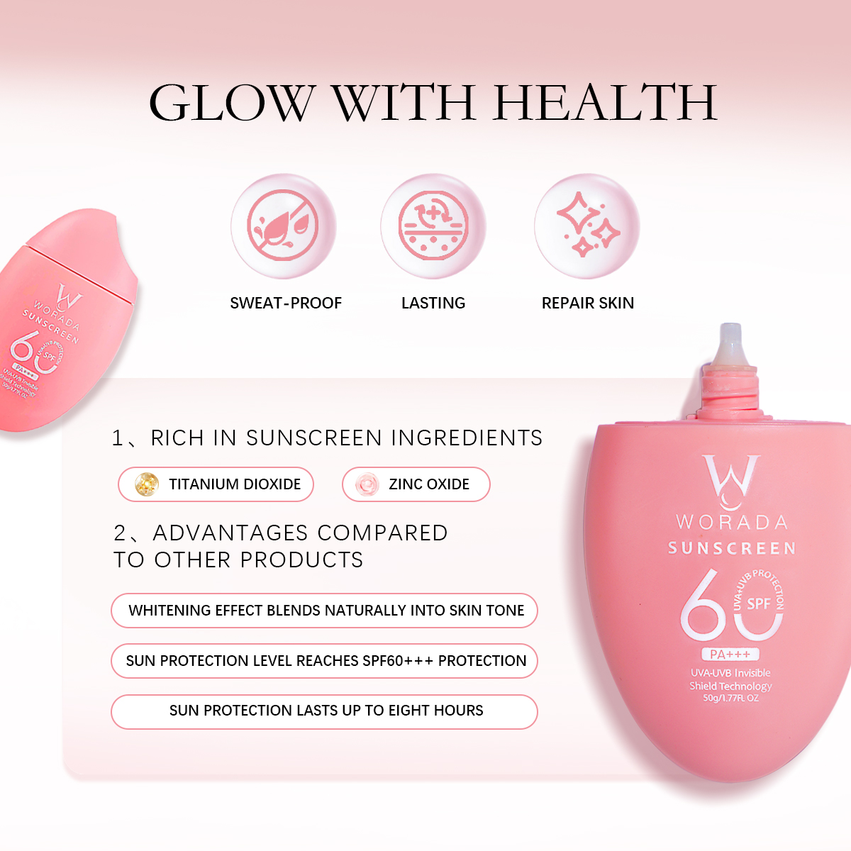 [FDA Approved]WORADA Whitening SPF60 Moisturizing Facial Sunscreen ...