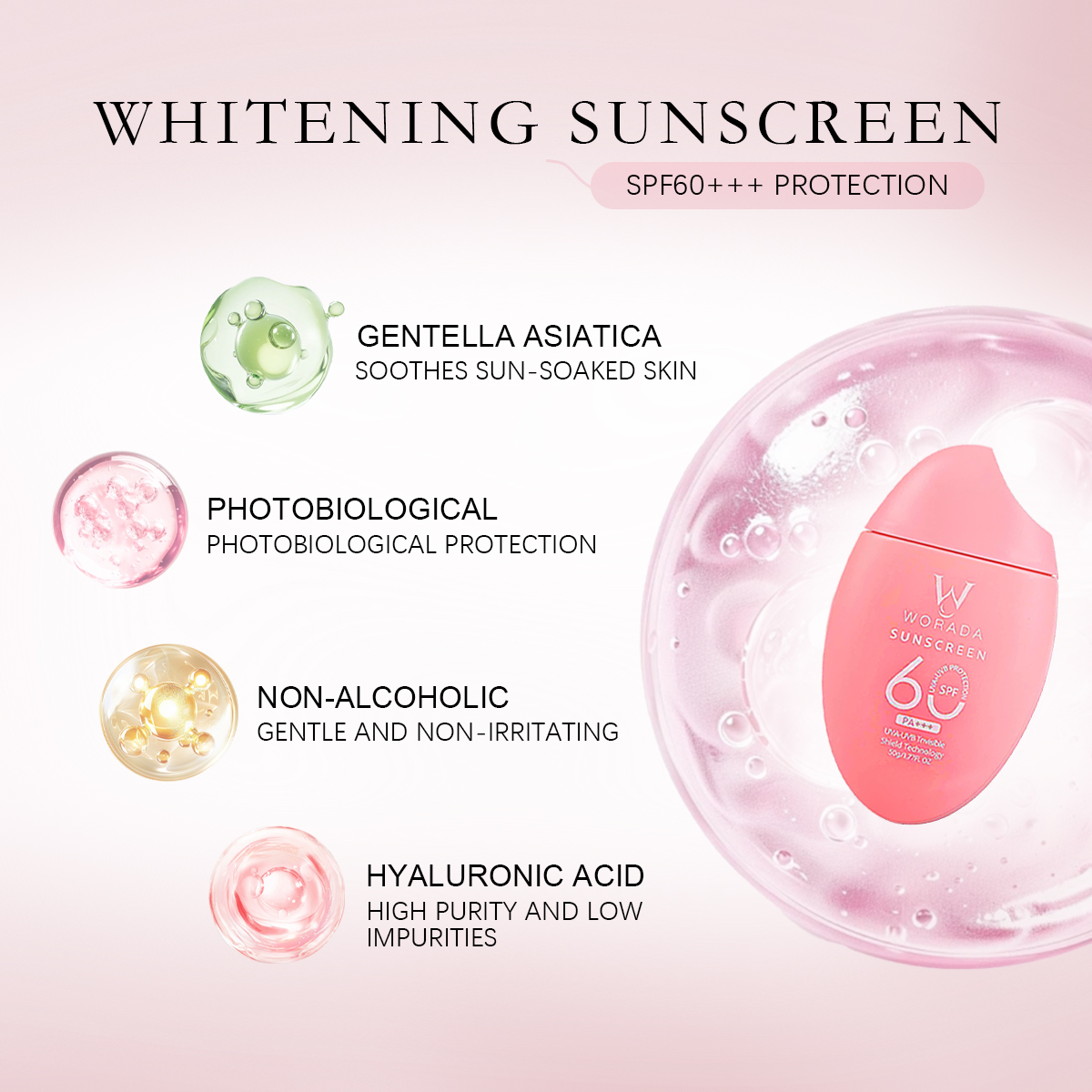 [FDA Approved]WORADA Whitening SPF60 Moisturizing Facial Sunscreen ...