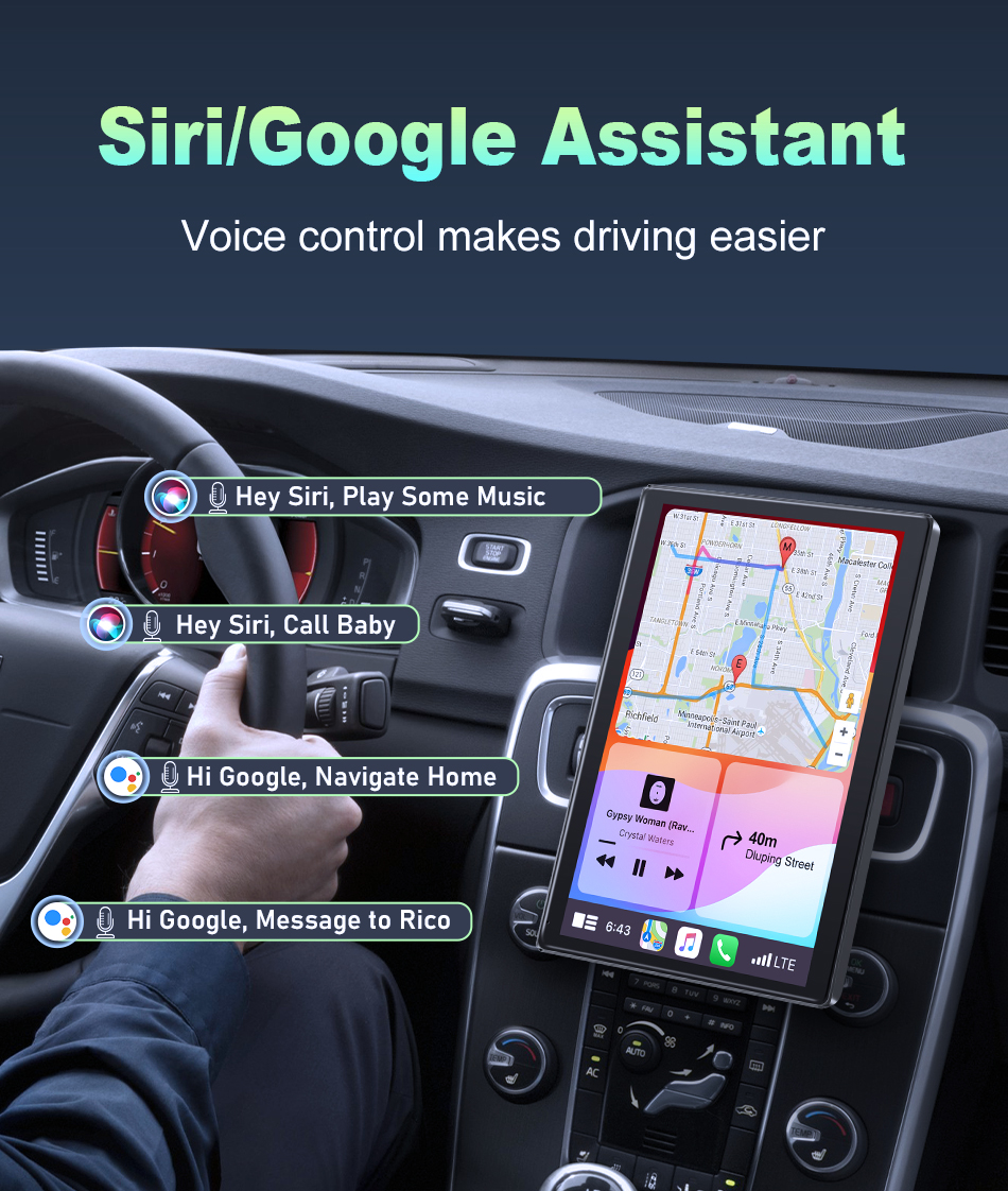 Jansite 7 Inch Portable Rotating Dash Cam Carplay Voice Control Touch ...