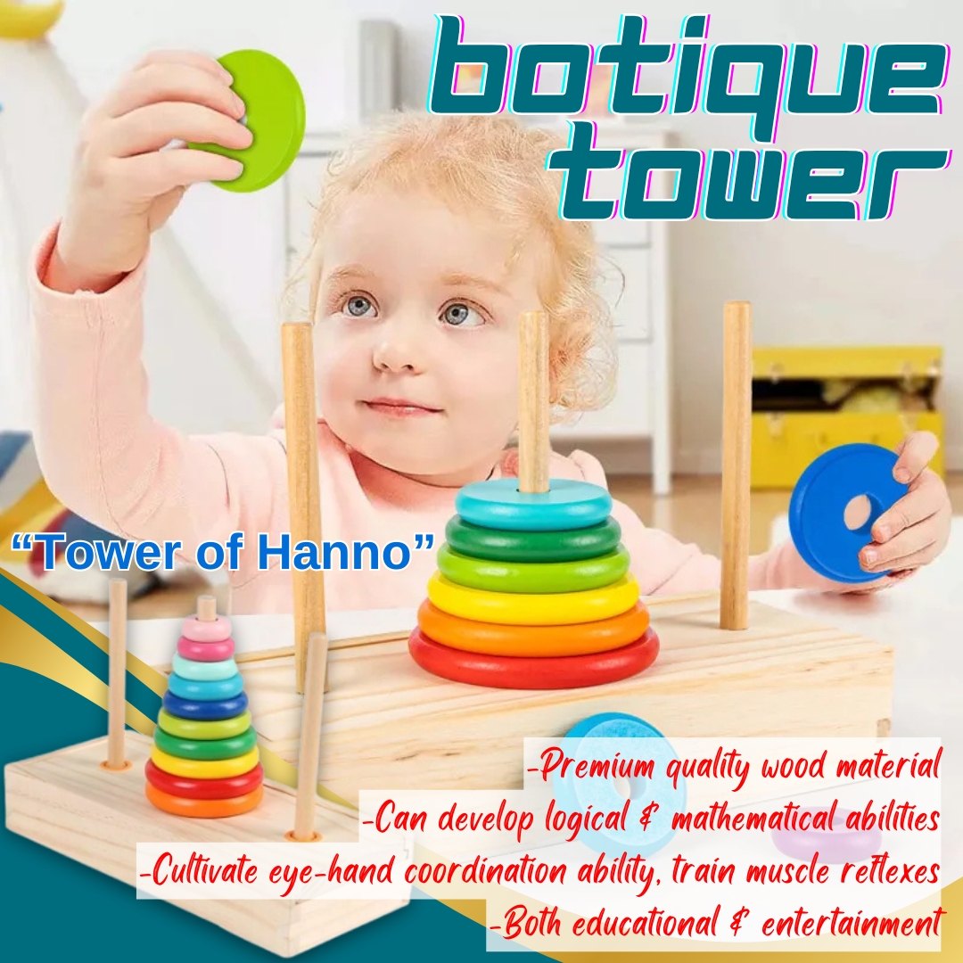 From PH 10 Rings Wooden Building Towers of Hanoi Math Puzzle Rainbow ...