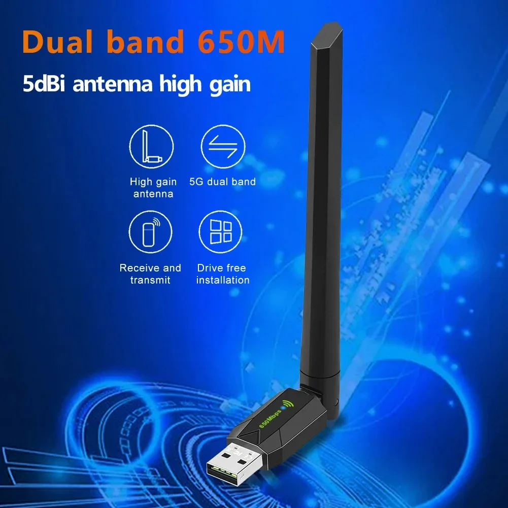Network Card USB WiFi Adapter Dual Band 2.4G 5GHz 650Mbps Wi-Fi Antenna Mini Wireless Receiver ...