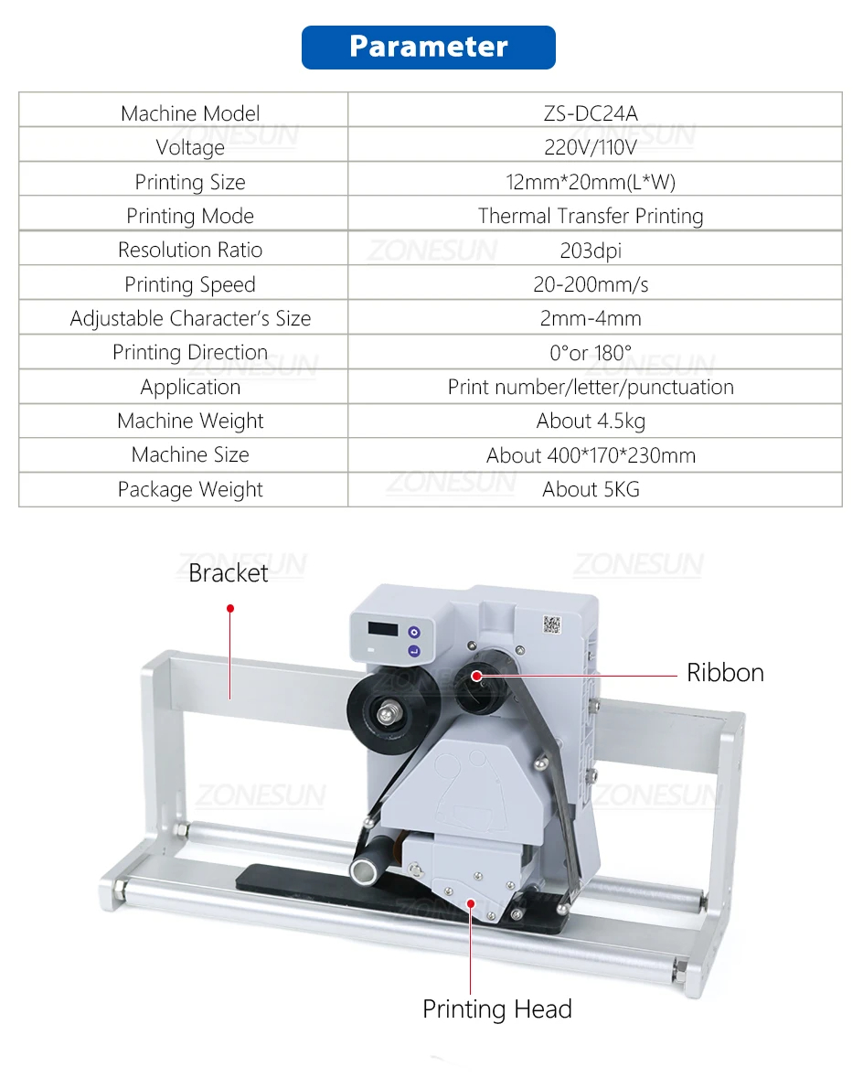 Zonesun Small Date Coding Machine Can Edit Text Barcode QR Code Batch ...