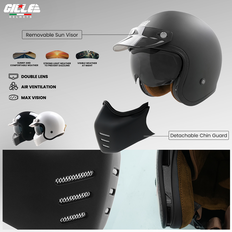 GILLE OP12 VENERY Combined full face helmet Classic Motorcycle Vintage ...