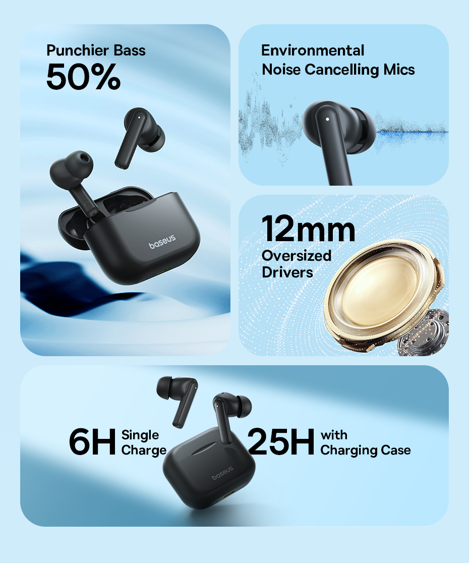 Baseus Bowie E17 True Wireless Earbuds Bluetooth 5.3 Call ENC Earphones ...