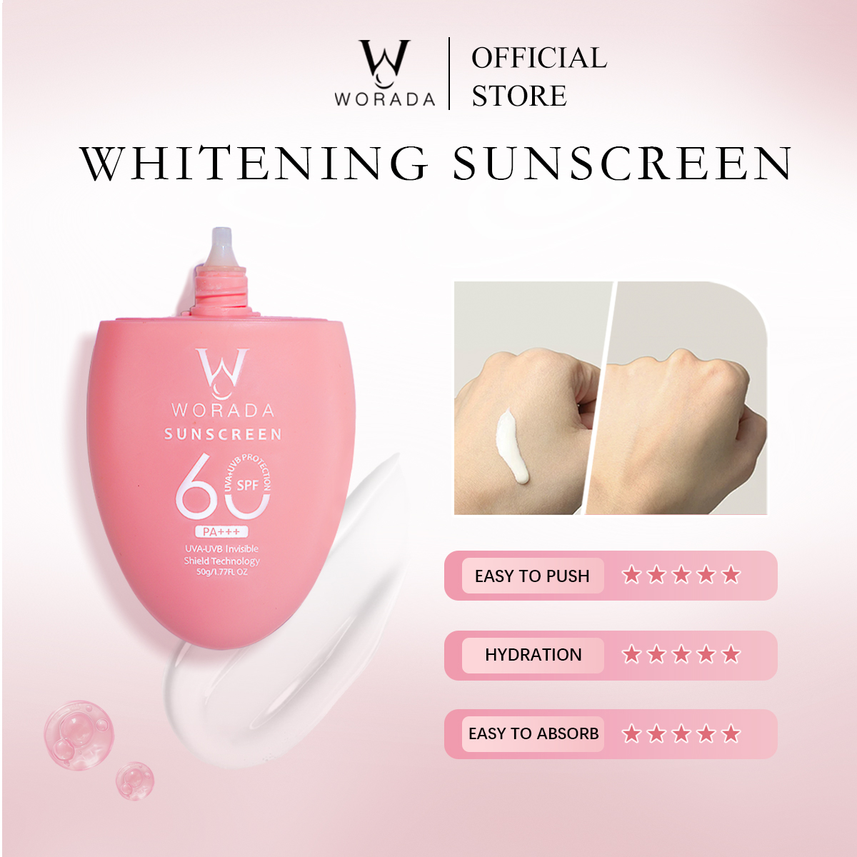 WORADA Sunscreen SPF60 PA+++ 50g High Protection UV Defense Whitening ...