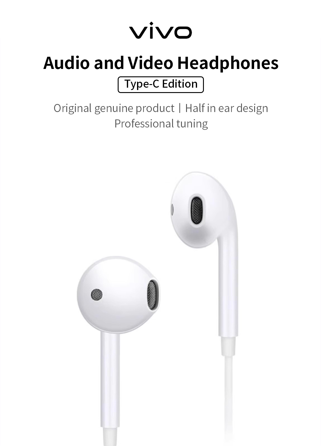 VIVO Type-C Wired Earphones Half in Ear Comfortable To Wear Hi-Fi Sound ...