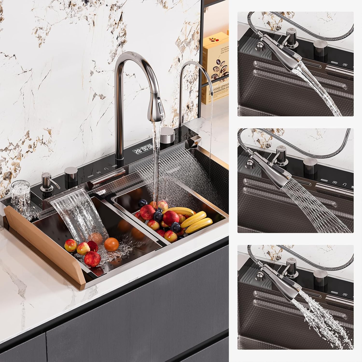 Smart LED Digital Display 304 Honeycomb Surface Scratch Resistent Sink ...