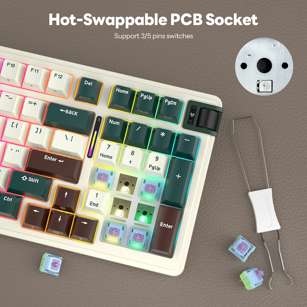 KZZI K98 98 Key Gasket Structure Three-Mode Bluetooth Wireless With Roller RGB Gaming Keyboard ...