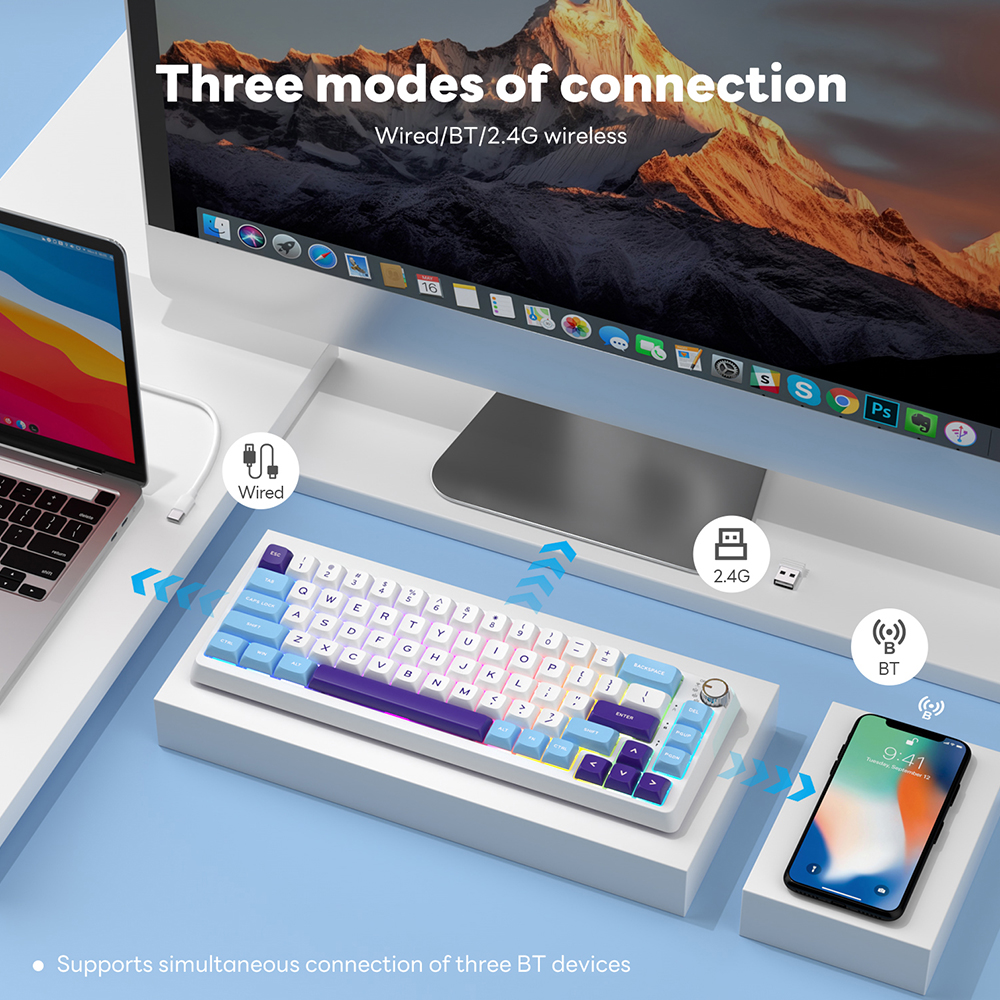 KZZI K68 PRO Nezuko Purple 75% with Color Multimedia Display Mechanical Gaming Keyboard Hot ...