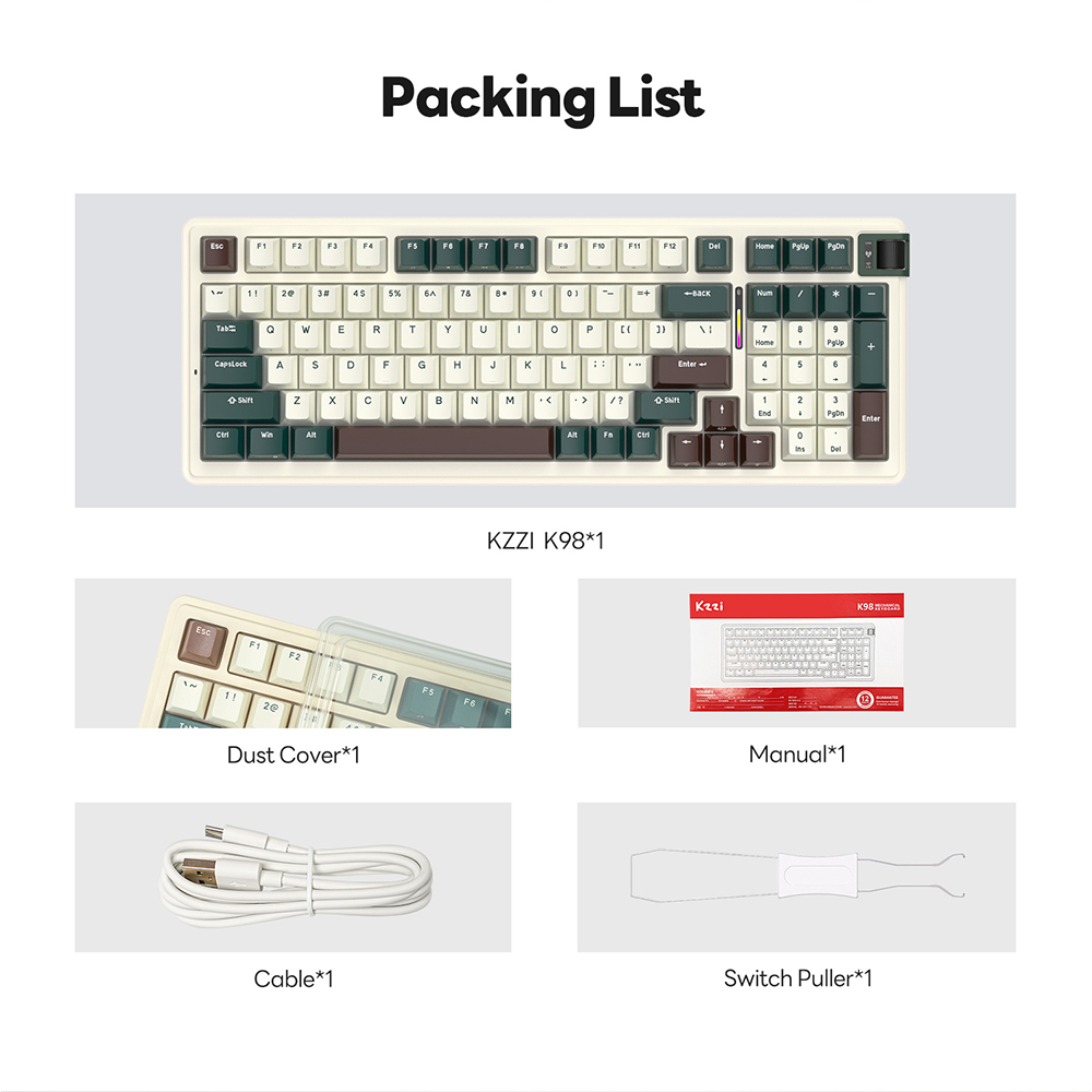 KZZI K98 98 Key Gasket Structure Three-Mode Bluetooth Wireless With Roller RGB Gaming Keyboard ...