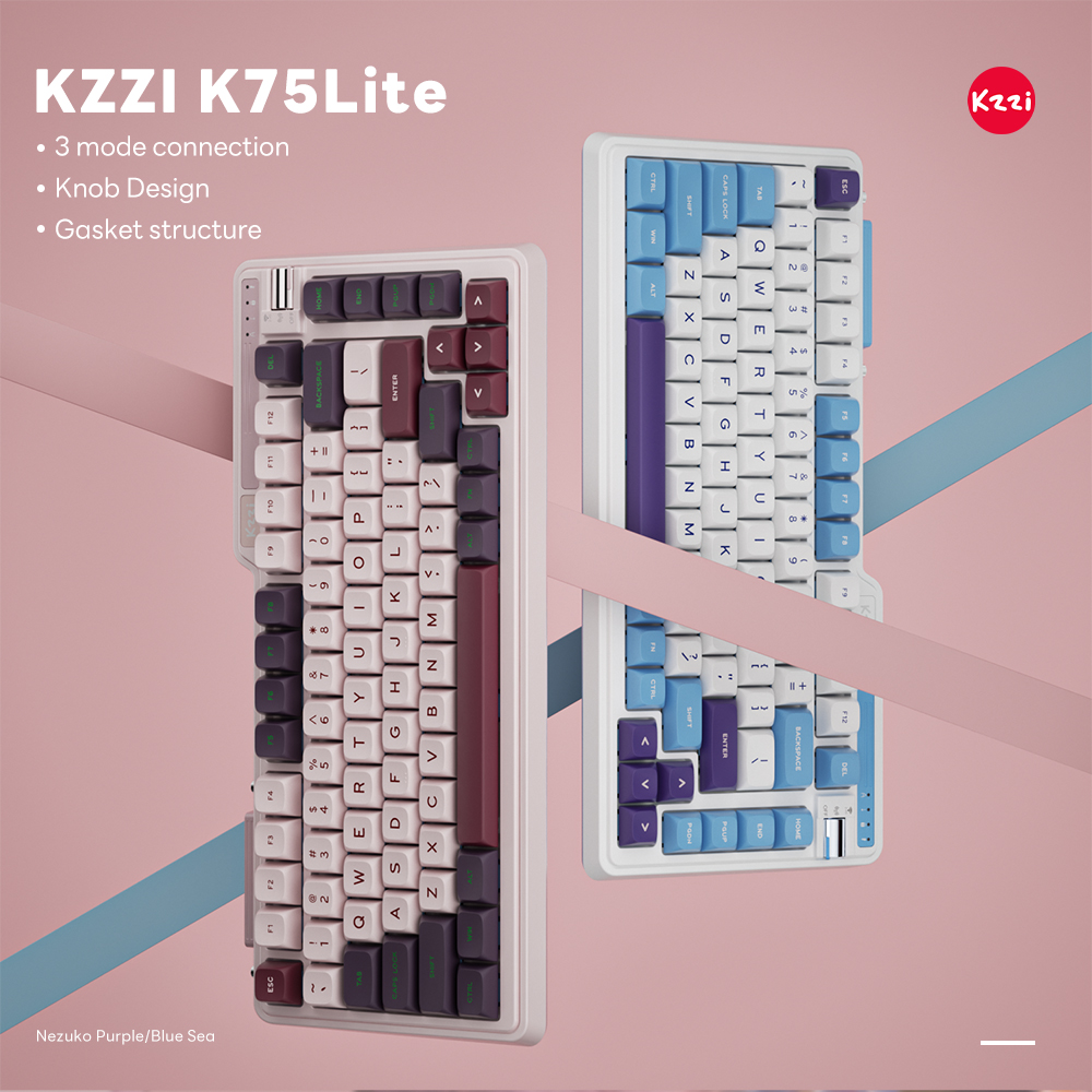 KZZI K75 Lite Nezuko Purple 75% Gasket Mount RGB Gaming Keyboard Wireless Mechanical Keyboard ...