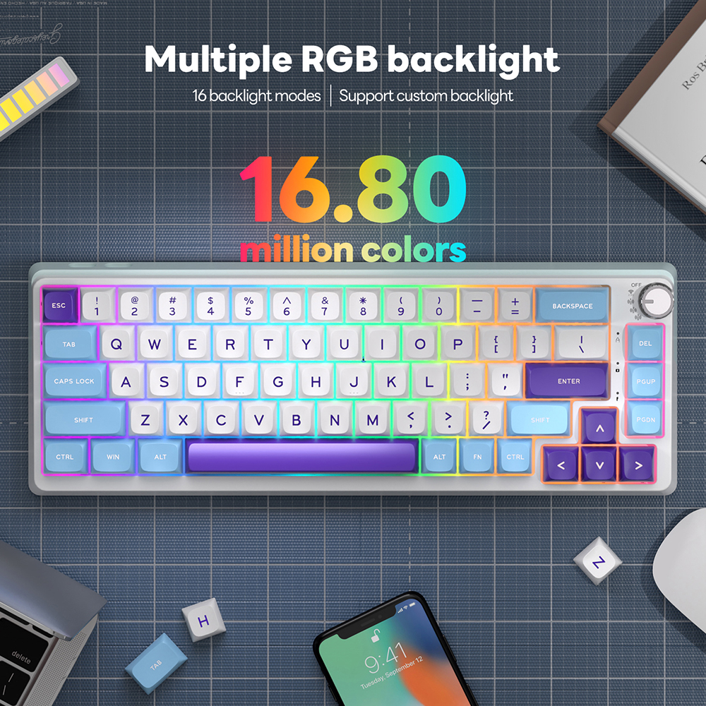 KZZI K68 Pro 67 Key Gasket Structure Three-Mode Bluetooth Wireless With Knob RGB Mechanical ...