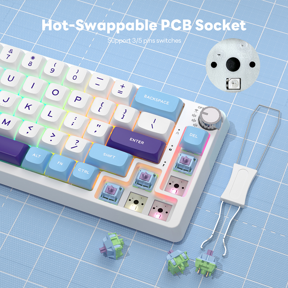 KZZI K68 Pro 67 Key Gasket Structure Three-Mode Bluetooth Wireless With Knob RGB Mechanical ...