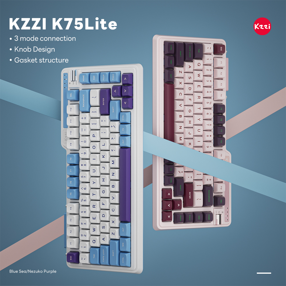 KZZI K75 Lite Blue Sea Wireless Mechanical Keyboard 75% Gasket Mount RGB Gaming Keyboard 3-Mode ...