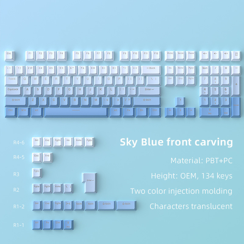 【Local Delivery】Sky blue Gradual Side and Front engraved keycaps ...