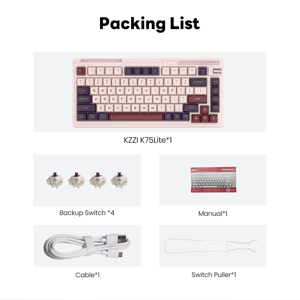 KZZI K75 Lite Nezuko Purple 75% Gasket Mount RGB Gaming Keyboard Wireless Mechanical Keyboard ...