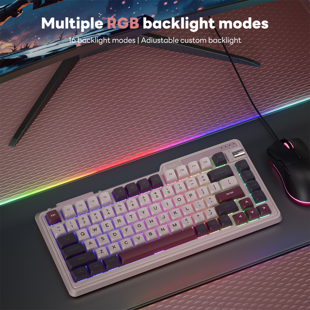 KZZI K75 Lite Nezuko Purple 75% Gasket Mount RGB Gaming Keyboard Wireless Mechanical Keyboard ...