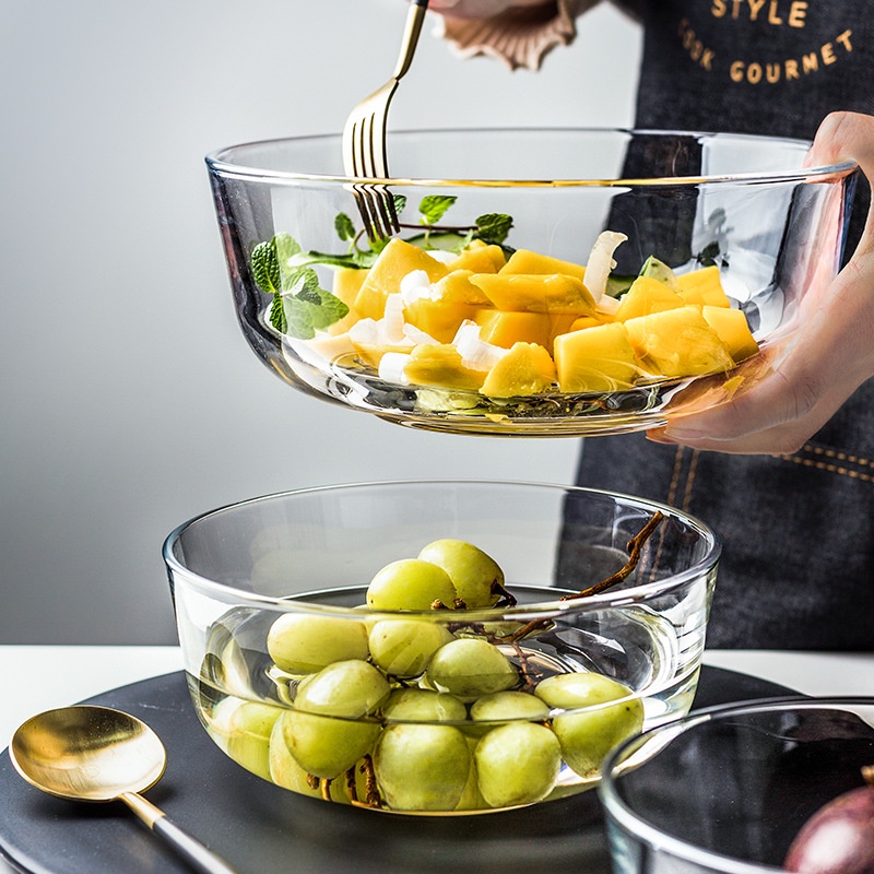 Glass Salad Bowls Kitchen Tableware Clear Mixing Bowl Heat Resistant ...